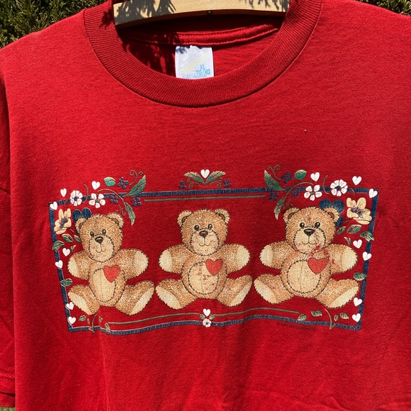 Jerzees | Tops | Vintage Cottagecore Red Teddy Bear Short Sleeve T ...